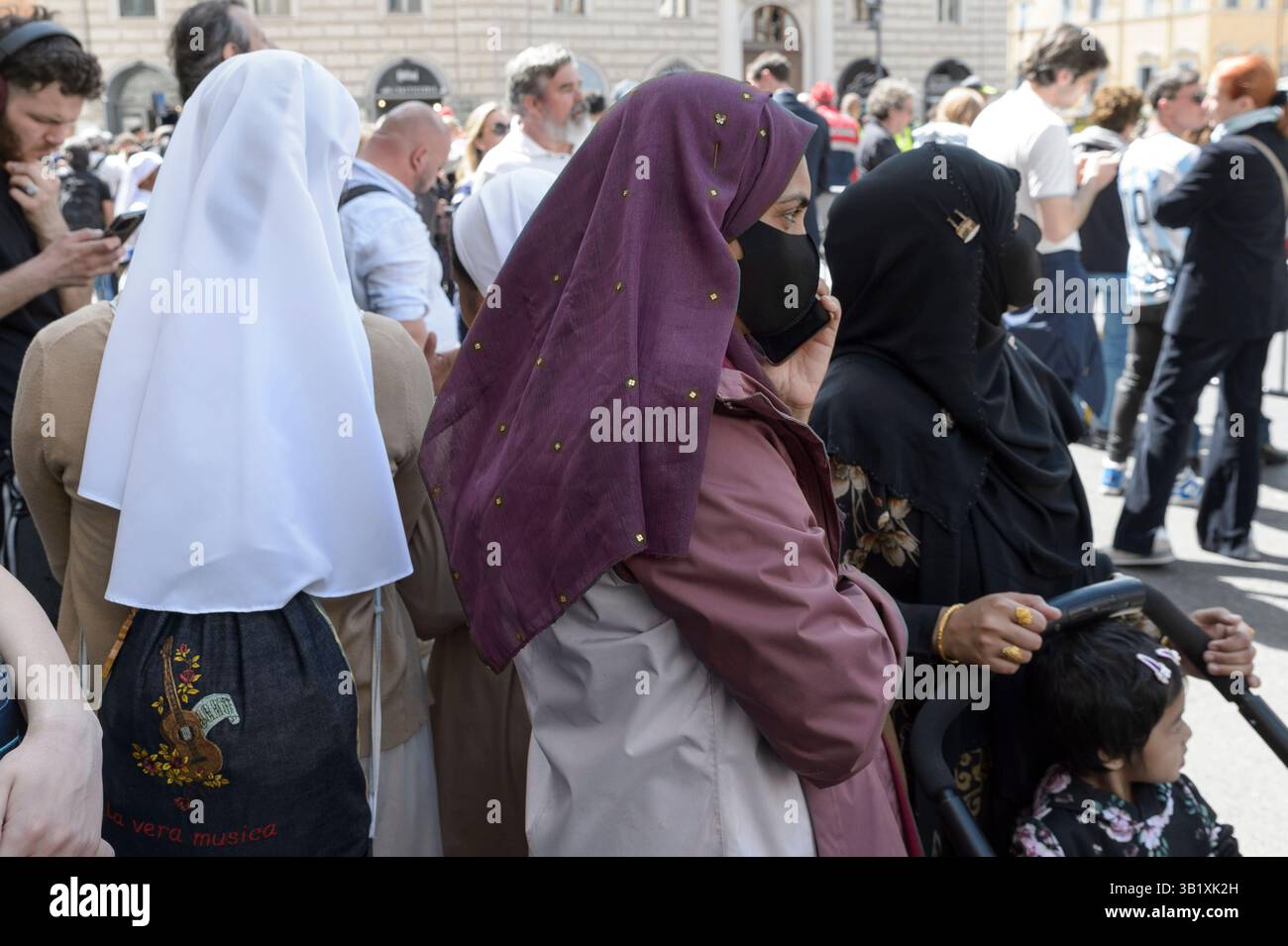 April 26, 2025, Rome, Italy: Two Muslim women with their children in ...