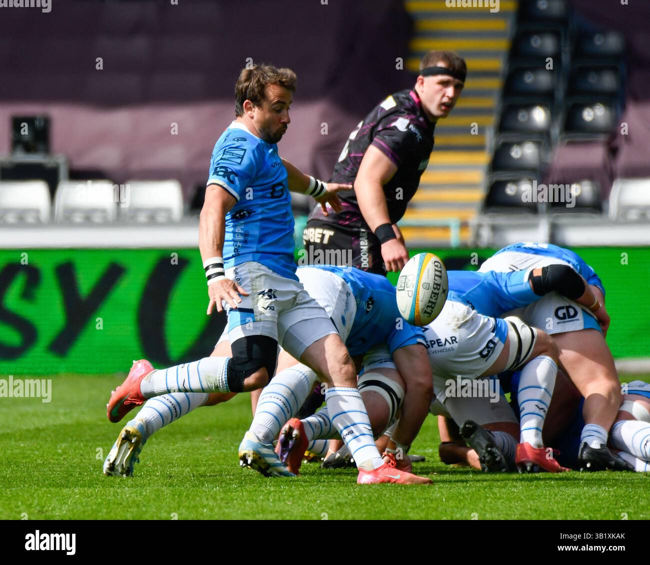 Swansea, Wales. 26 April 2025. Rhodri Williams of Dragons RFC in action ...