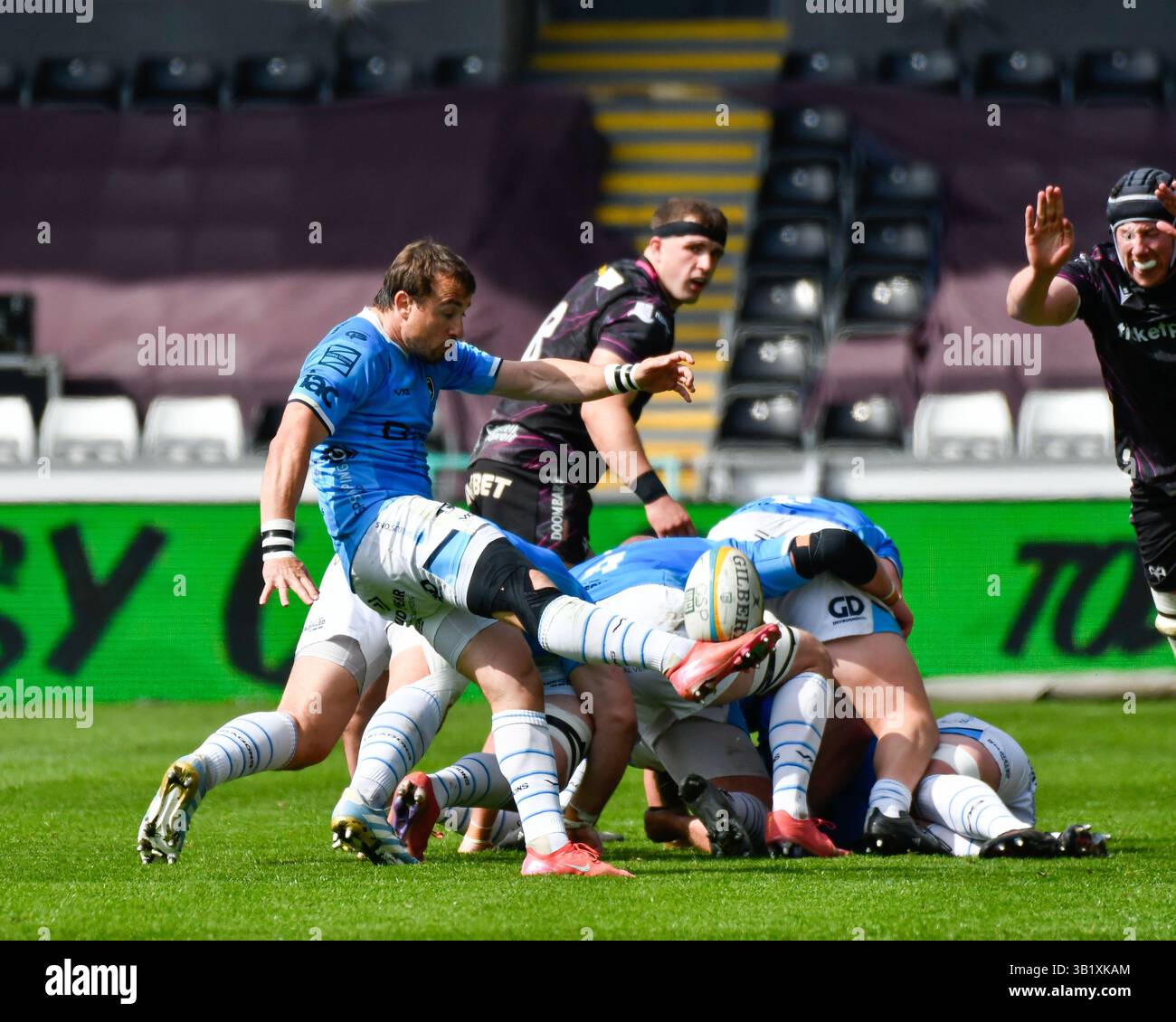 Swansea, Wales. 26 April 2025. Rhodri Williams of Dragons RFC in action ...