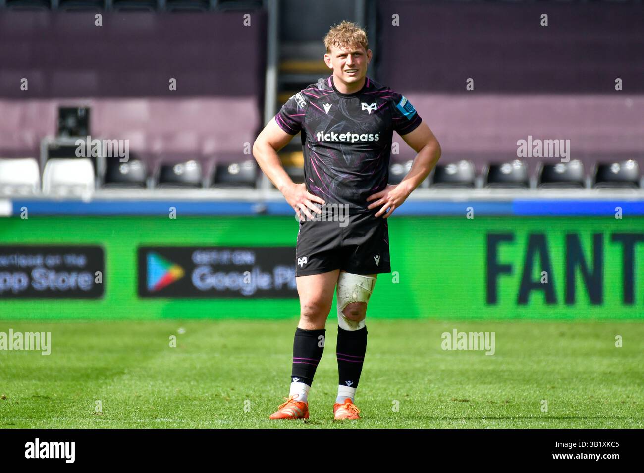 Swansea, Wales. 26 April 2025. Jac Morgan of Ospreys during the United ...