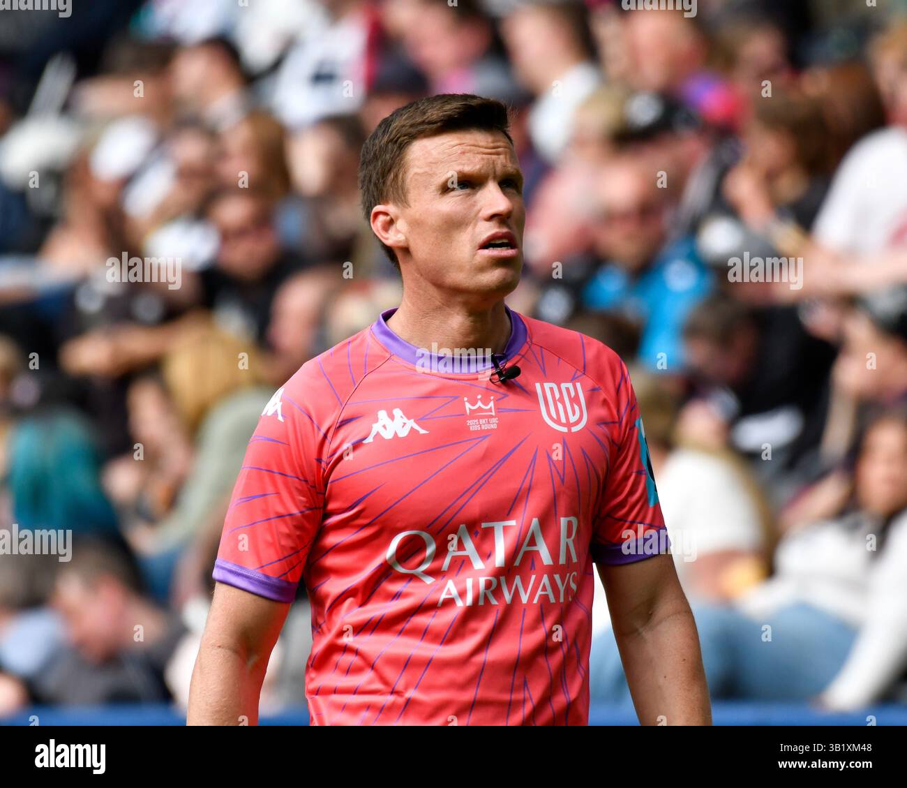 Swansea, Wales. 26 April 2025. Assistant Referee Gareth Newman during ...