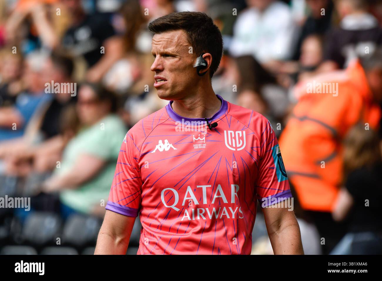 Swansea, Wales. 26 April 2025. Assistant Referee Gareth Newman during ...