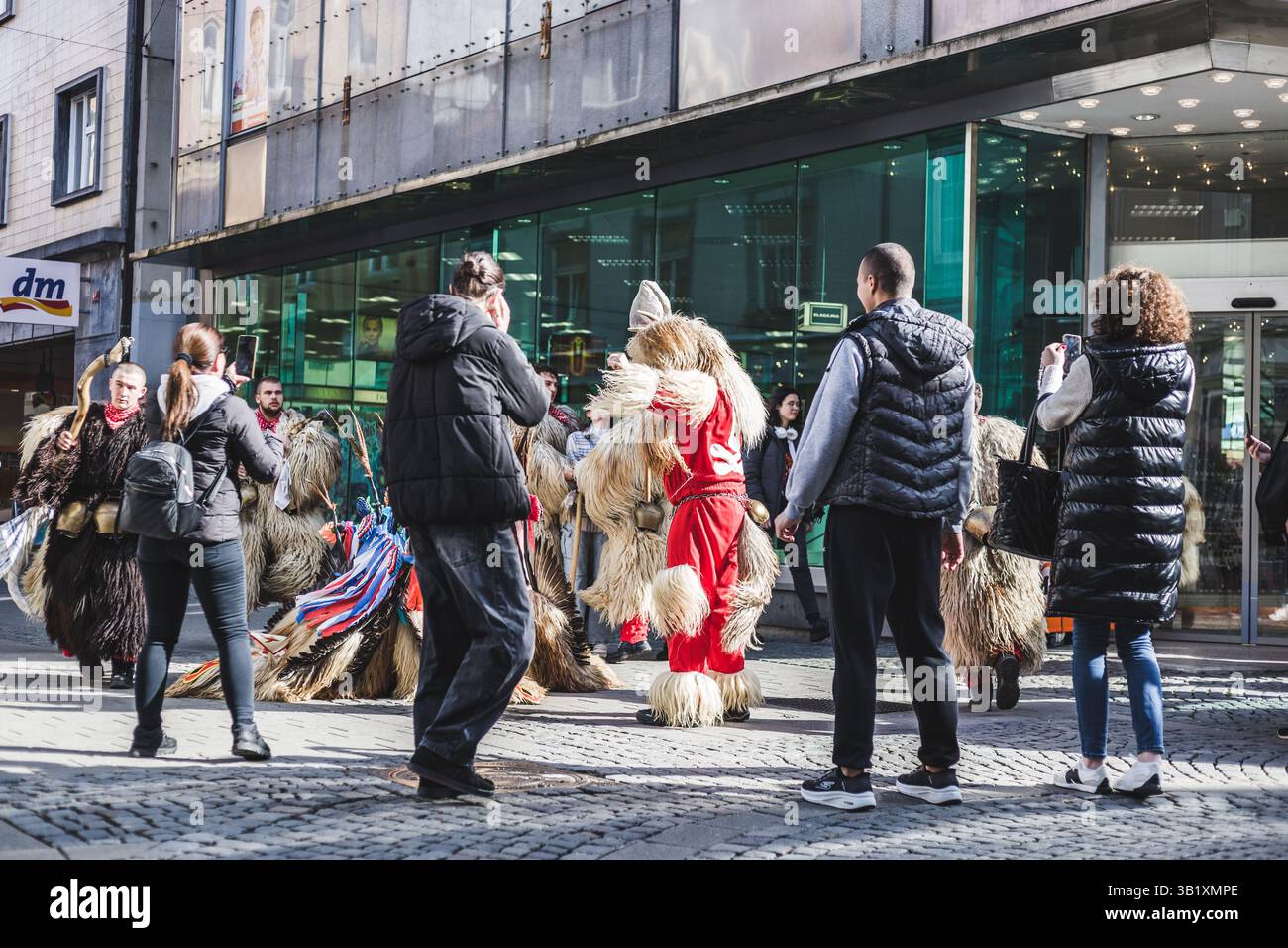 A kurent without his mask on carnival in Slovenia. It's a traditional ...