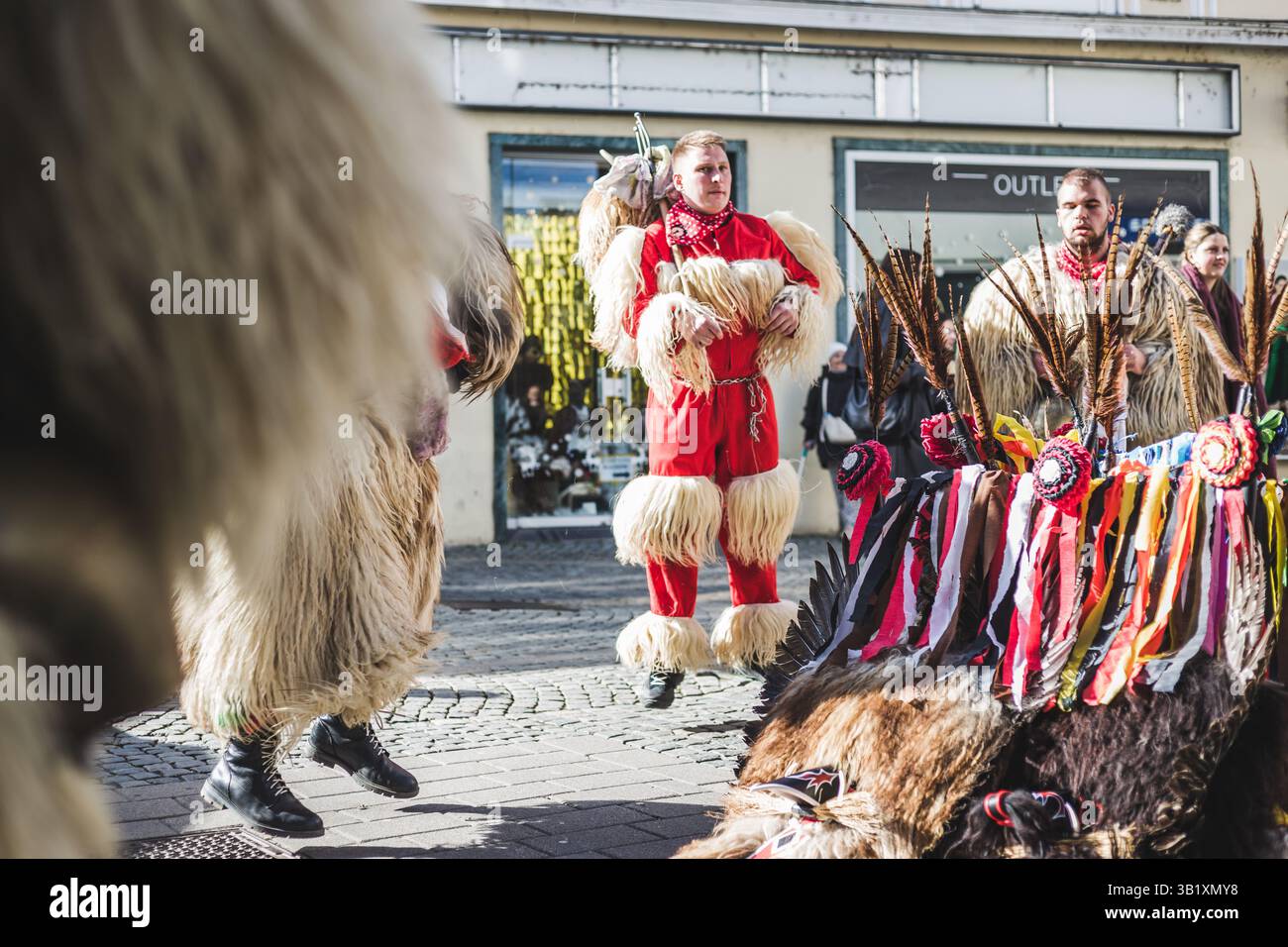A kurent without his mask on carnival in Slovenia. It's a traditional ...