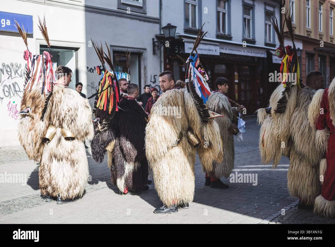 A kurent without his mask on carnival in Slovenia. It's a traditional ...