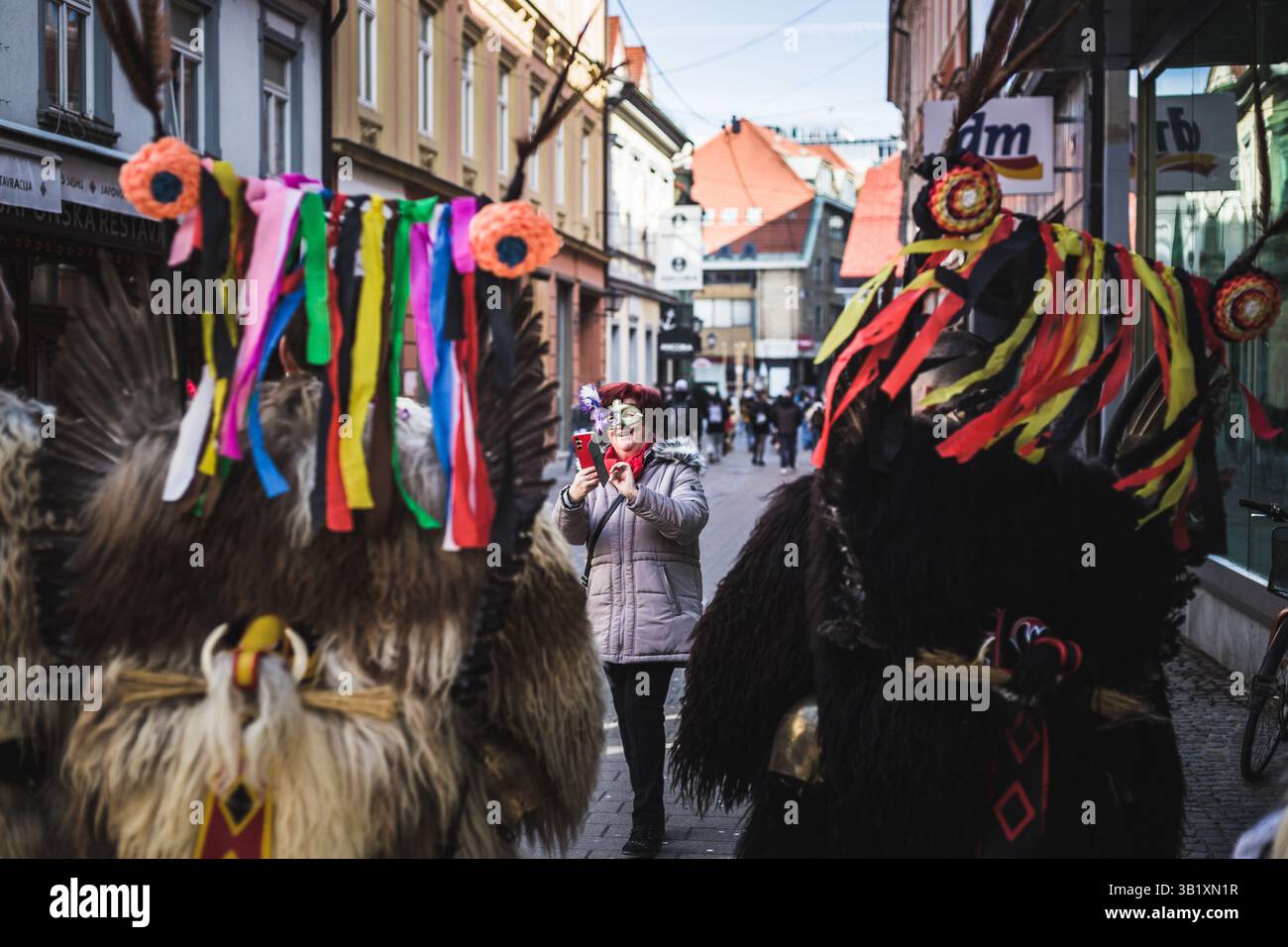 A kurent without his mask on carnival in Slovenia. It's a traditional ...