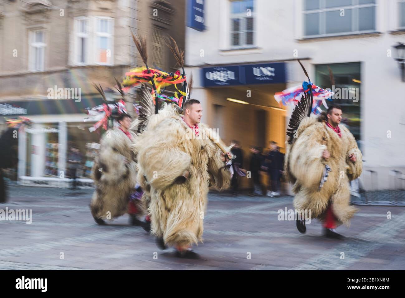 A kurent without his mask on carnival in Slovenia. It's a traditional ...