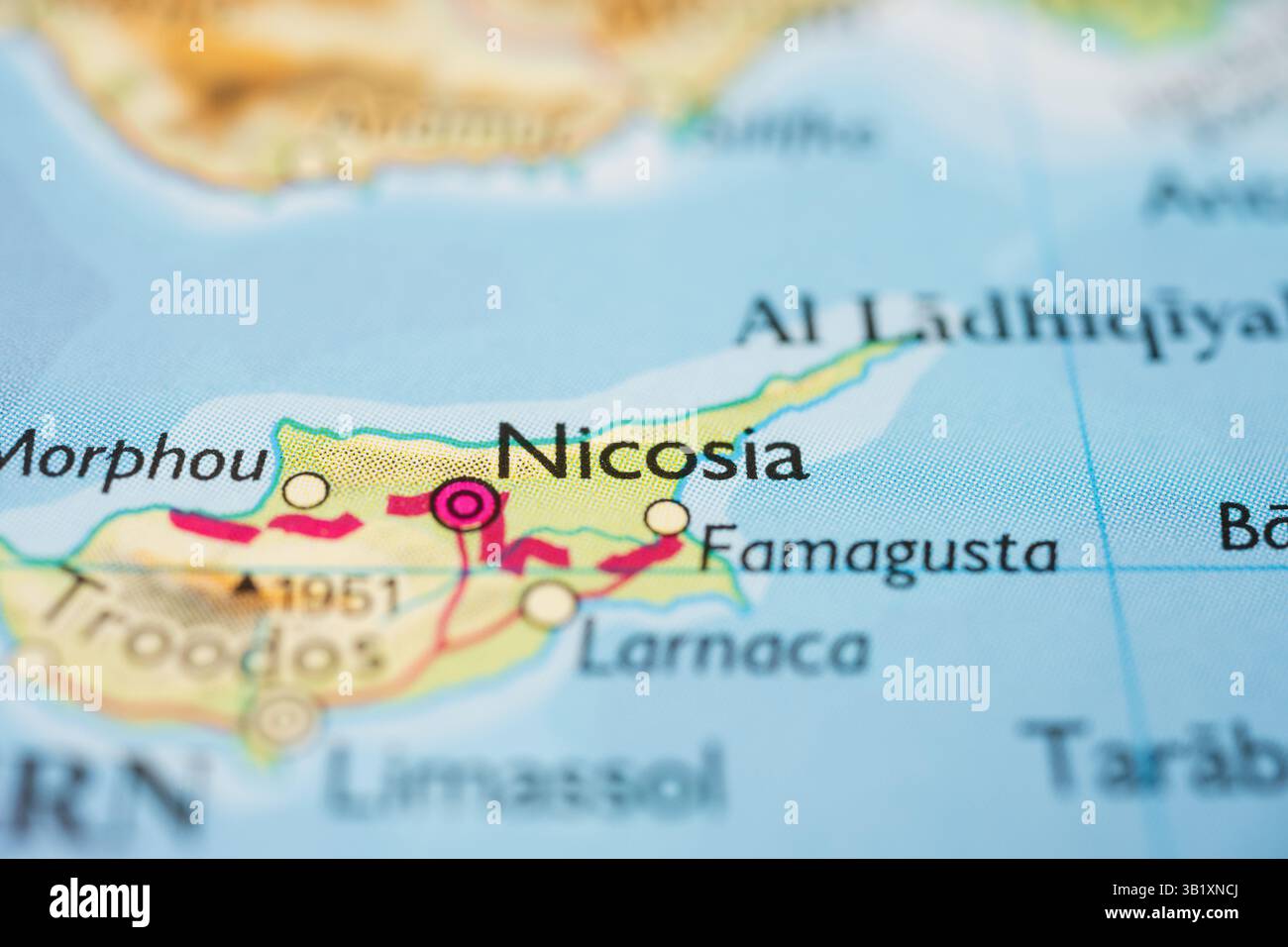 Geographical map closeup showing Cyprus cities Stock Photo - Alamy