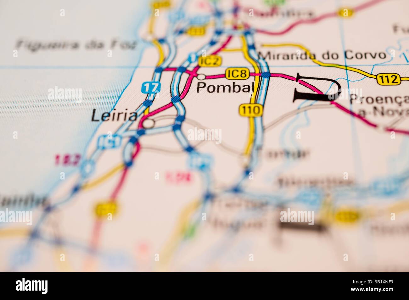 Detailed map featuring Pombal and surrounding roads Stock Photo - Alamy