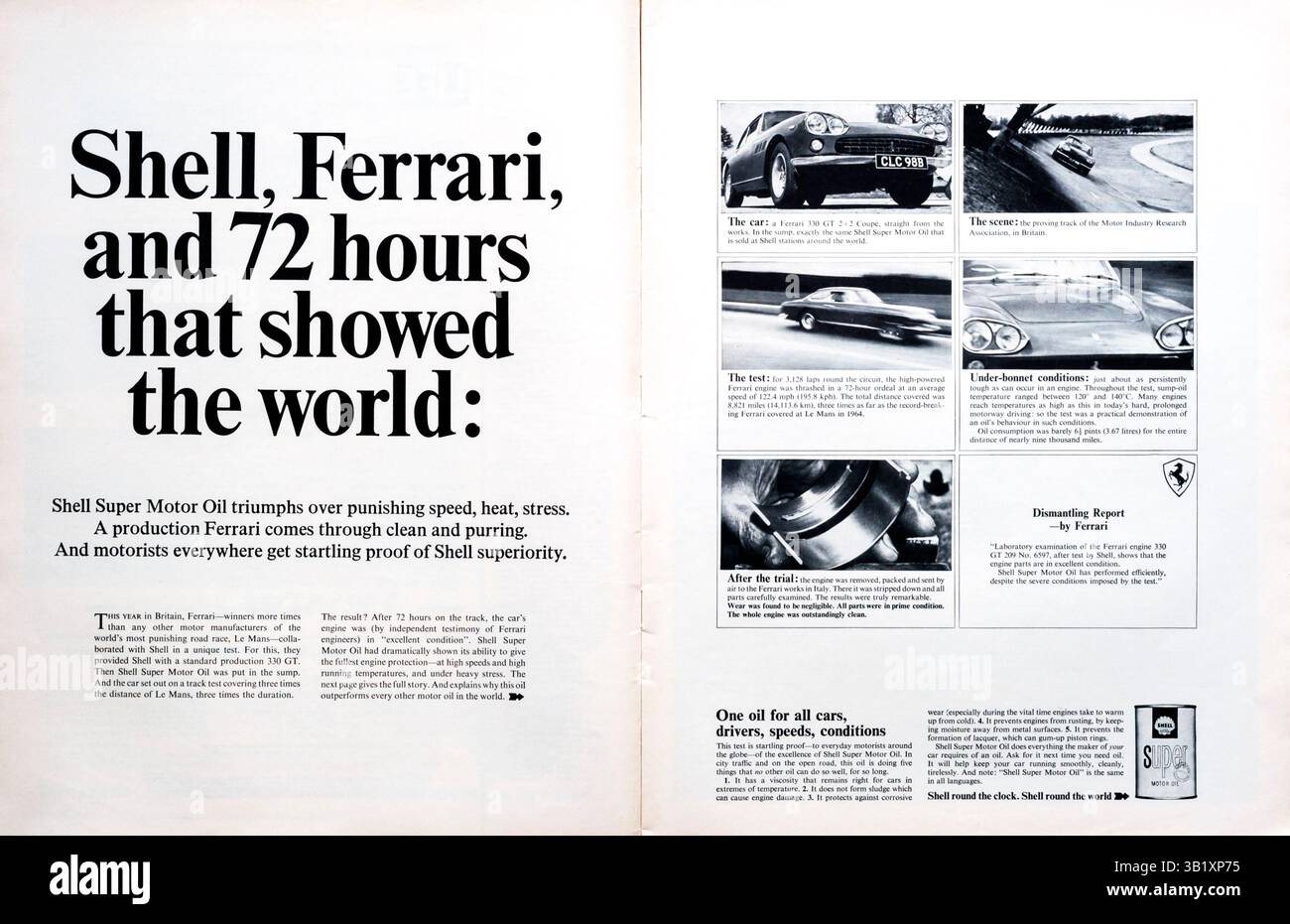 A 1960s double-page spread advertisement for Shell Super motor oil ...