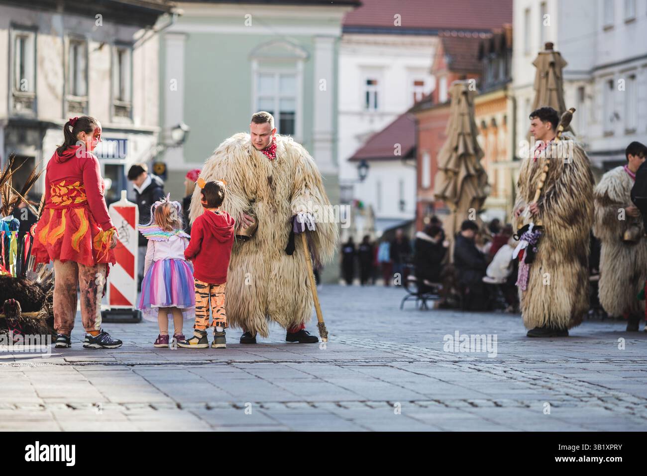 A kurent without his mask on carnival in Slovenia. It's a traditional ...