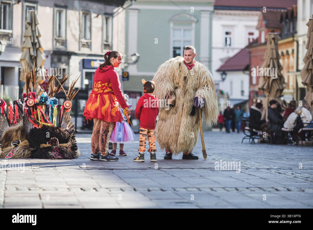 A kurent without his mask on carnival in Slovenia. It's a traditional ...