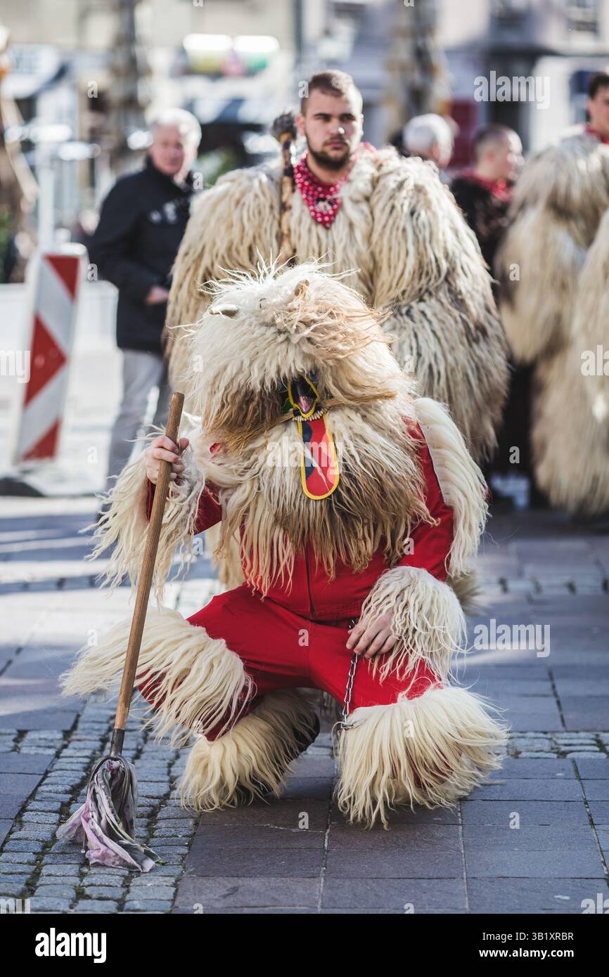 A kurent without his mask on carnival in Slovenia. It's a traditional ...