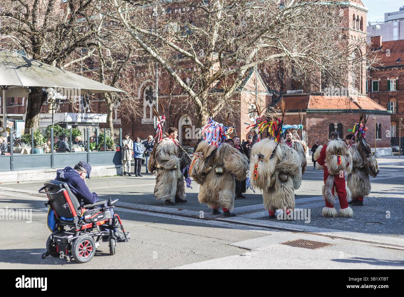 A kurent without his mask on carnival in Slovenia. It's a traditional ...