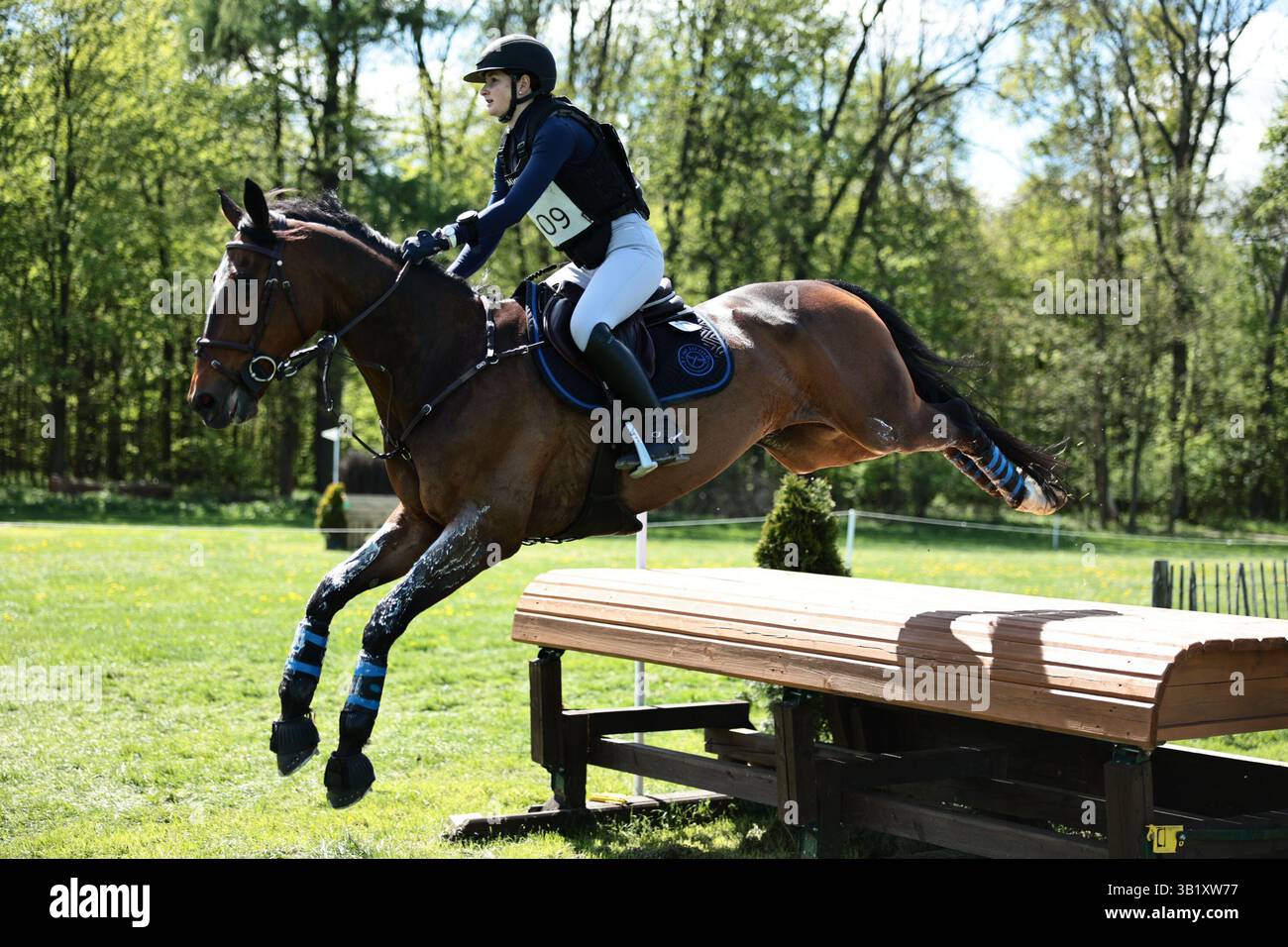 Verane Nicaud of France with Baron d'Etat during the CCI4*-S cross ...
