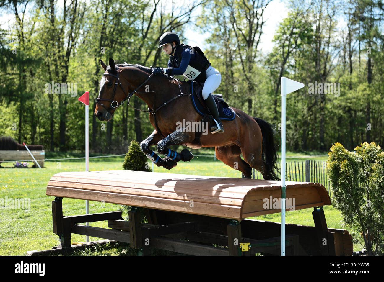 Verane Nicaud of France with Baron d'Etat during the CCI4*-S cross ...