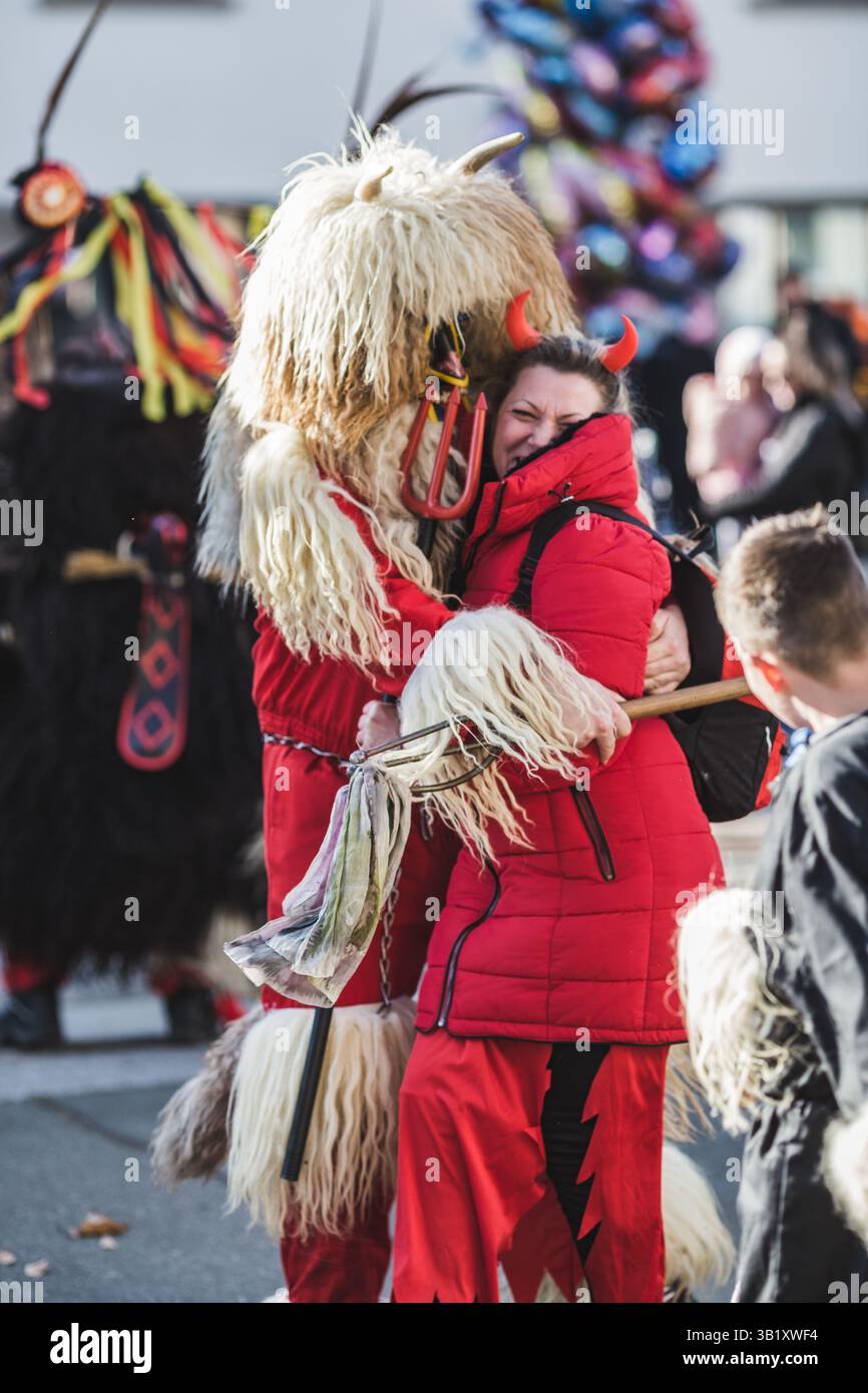 A kurent without his mask on carnival in Slovenia. It's a traditional ...
