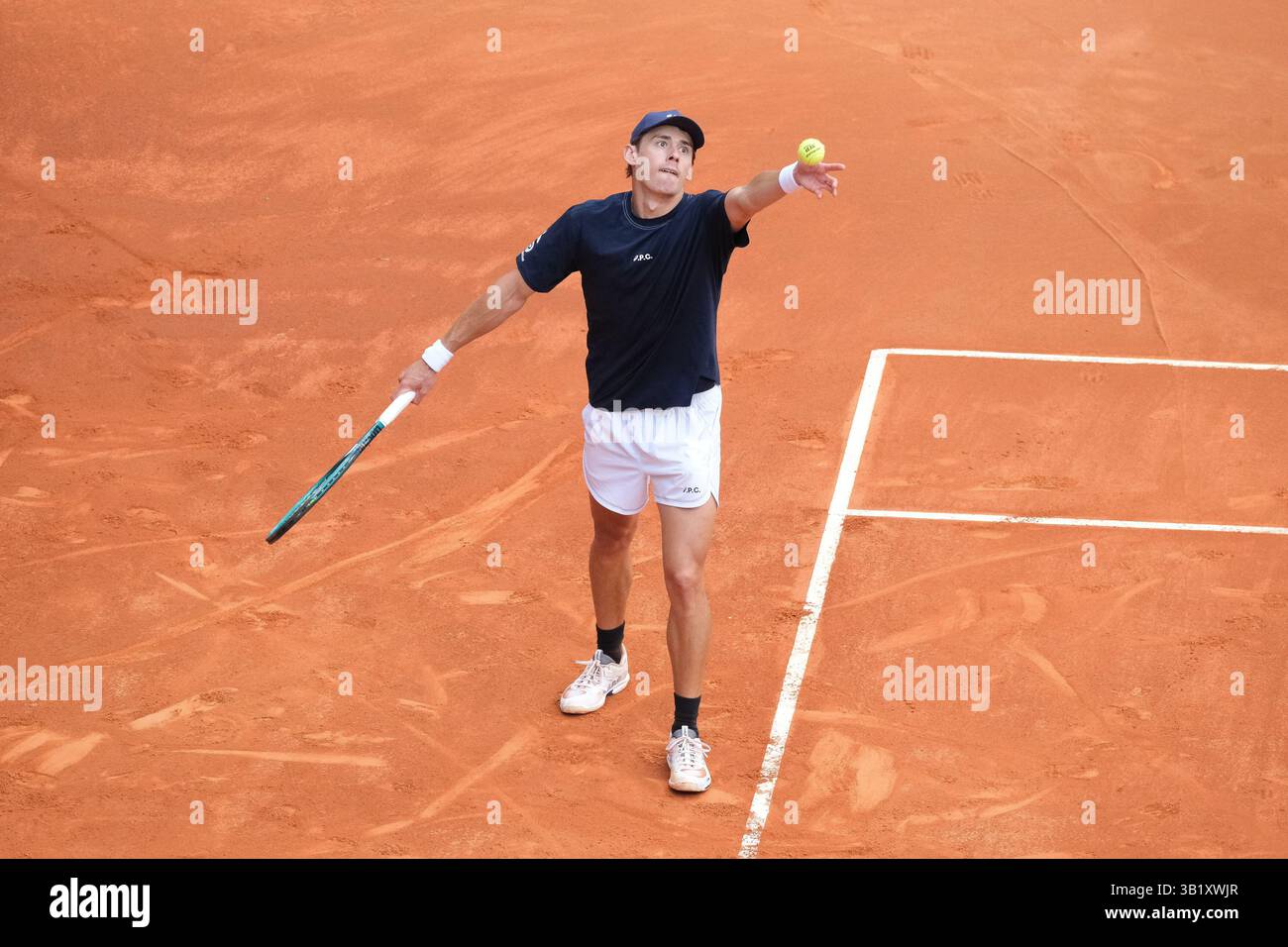 Alex de Minaur of Australia in action against Lorenzo Sonego the Mutua ...