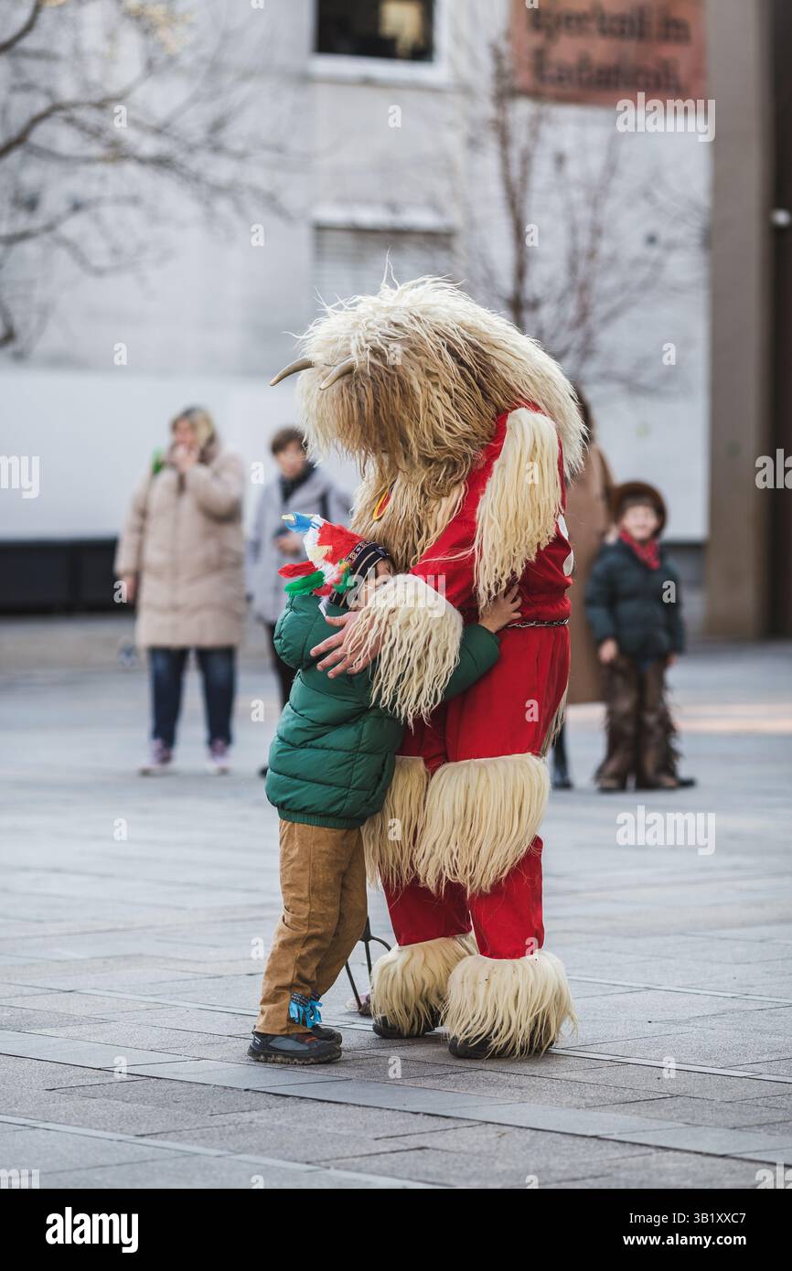A kurent without his mask on carnival in Slovenia. It's a traditional ...