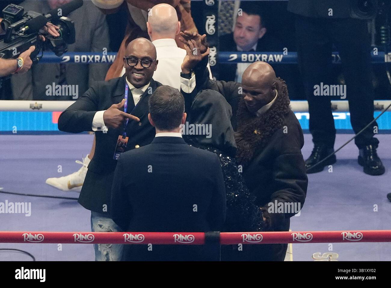 Nigel Benn (left) and Chris Eubank Sr in the ring ahead of the ...
