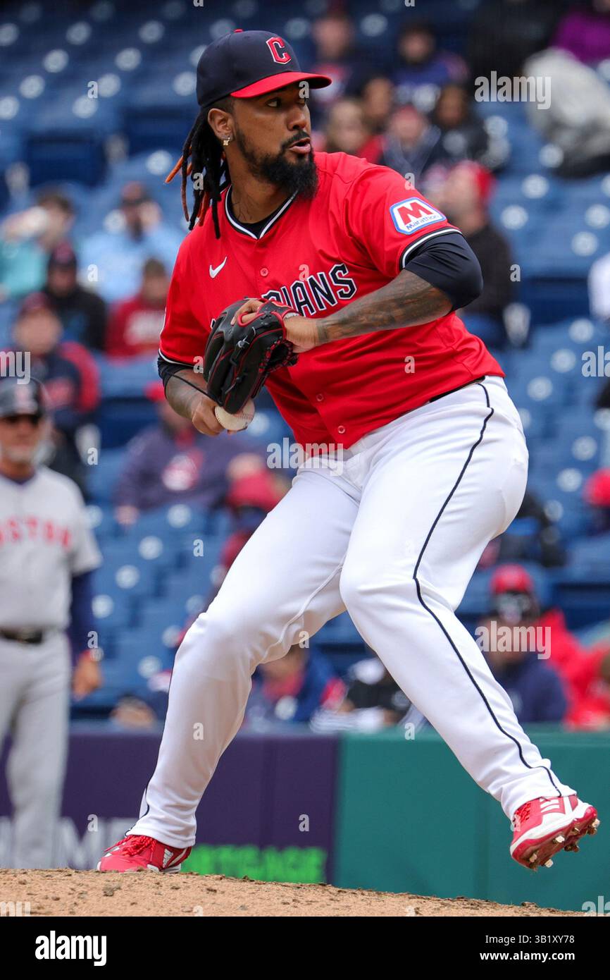 CLEVELAND, OH - APRIL 26: Cleveland Guardians relief pitcher Emmanuel ...