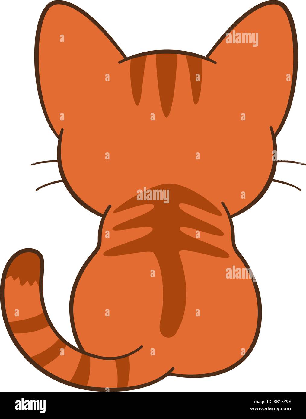 Red cat sits back view. Cute ginger tabby kitten. Flat style Chibi cat ...