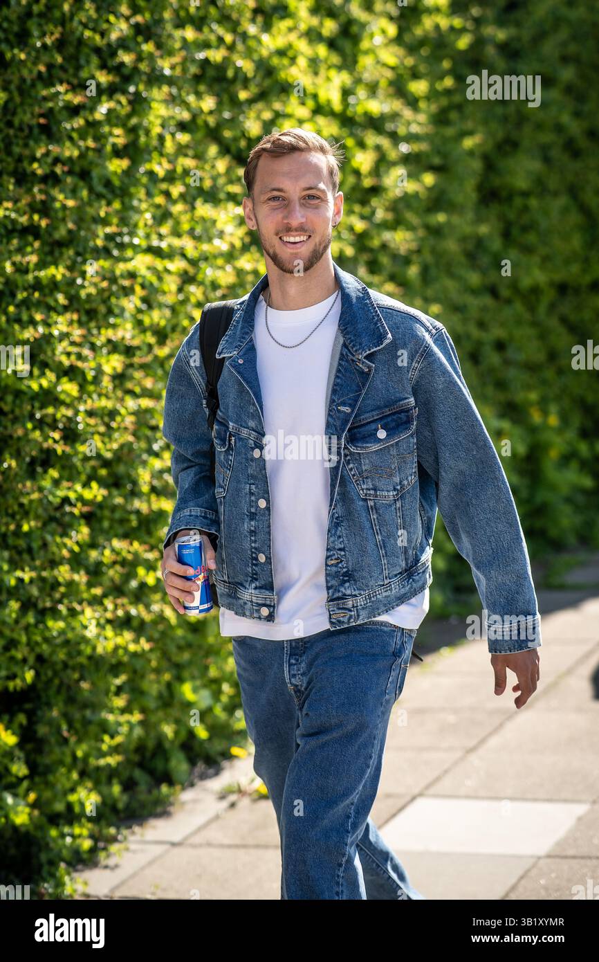 Odense, Denmark. , . Nicolas Bürgy of Odense BK arrives at the stadium ...