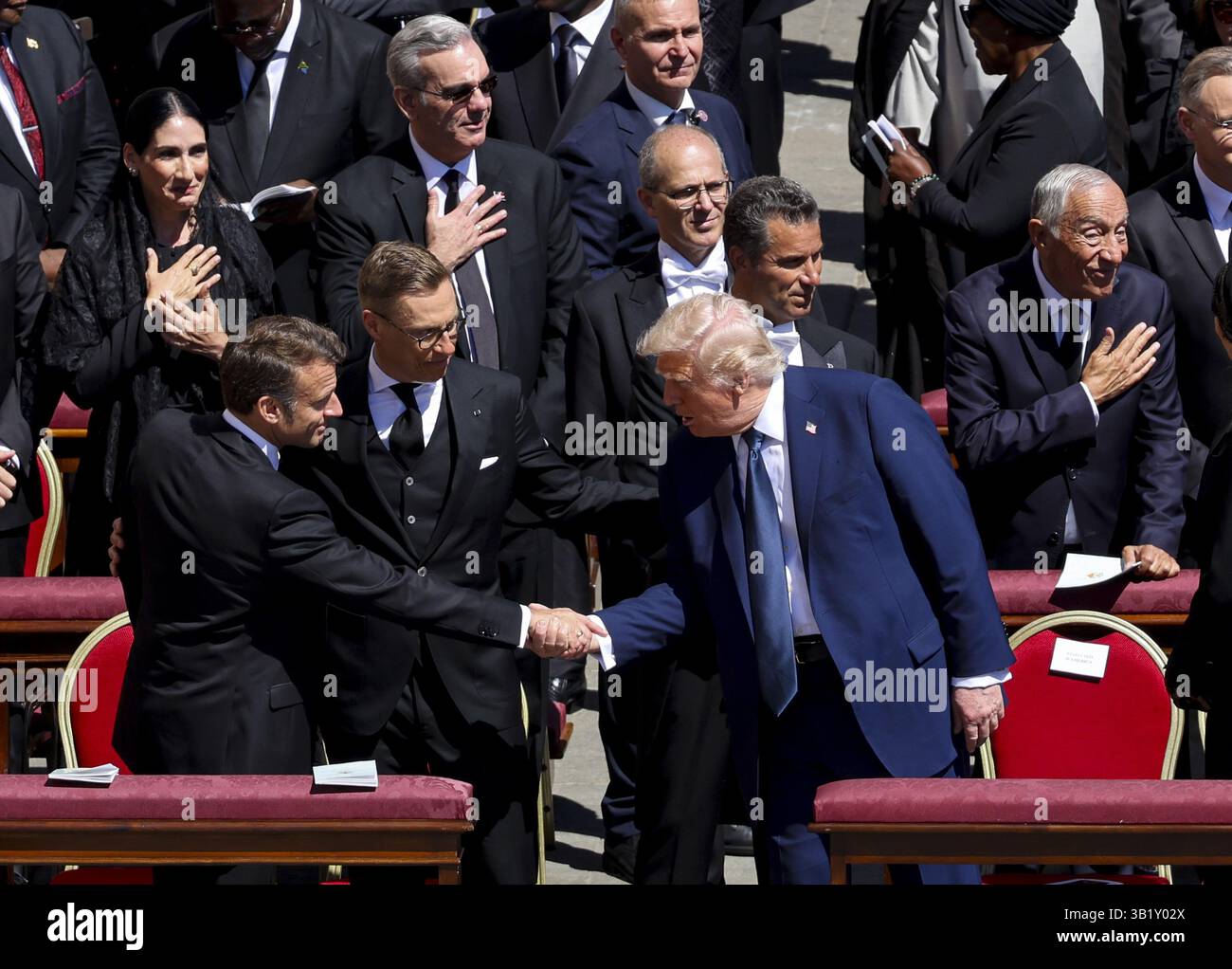 Rome, Italy. 26th Apr, 2025. Emmanuel Macron President of France (L ...