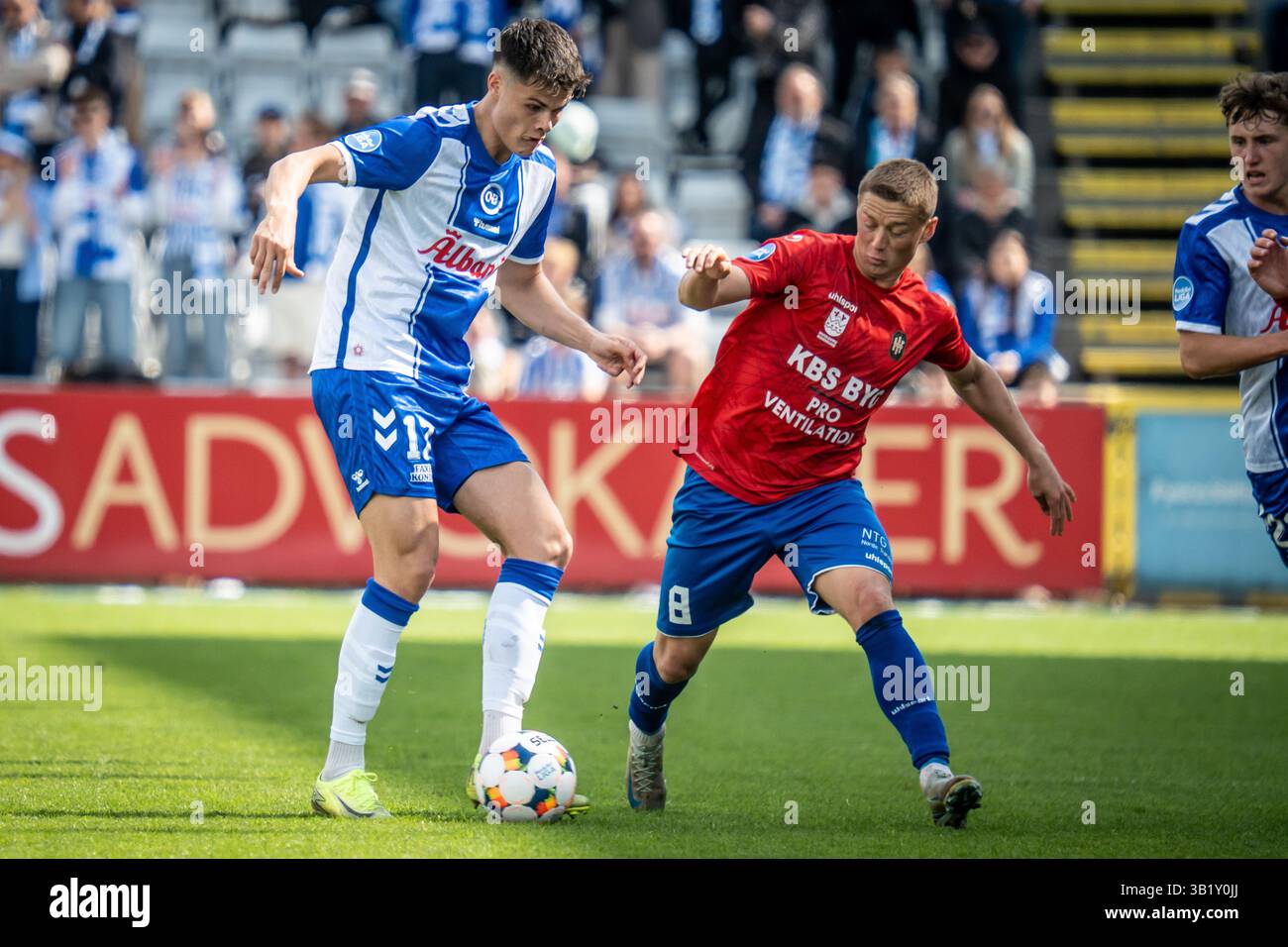 Odense, Denmark. , . Luca Kjerrumgaard (17) of Odense BK an d Fredrik ...