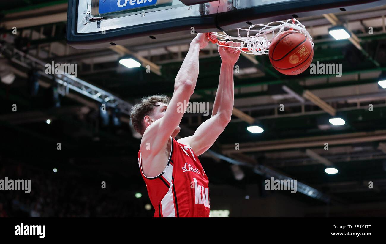 Im Bild: Hannes Steinbach (Wuerzburg Baskets, 7), Dunking 26.04.2025 ...