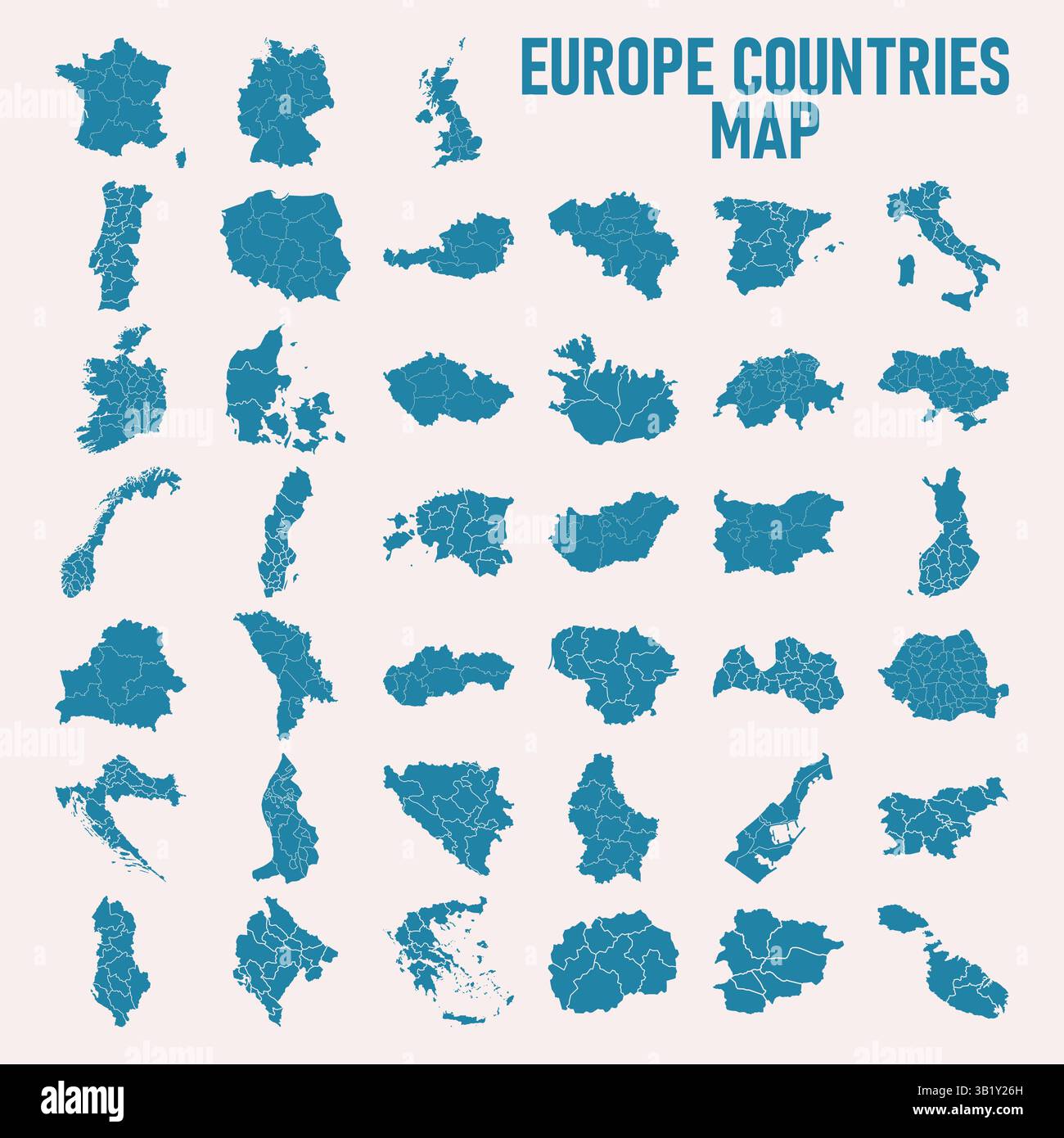 Europe countries maps with regions, isolated on white background ...