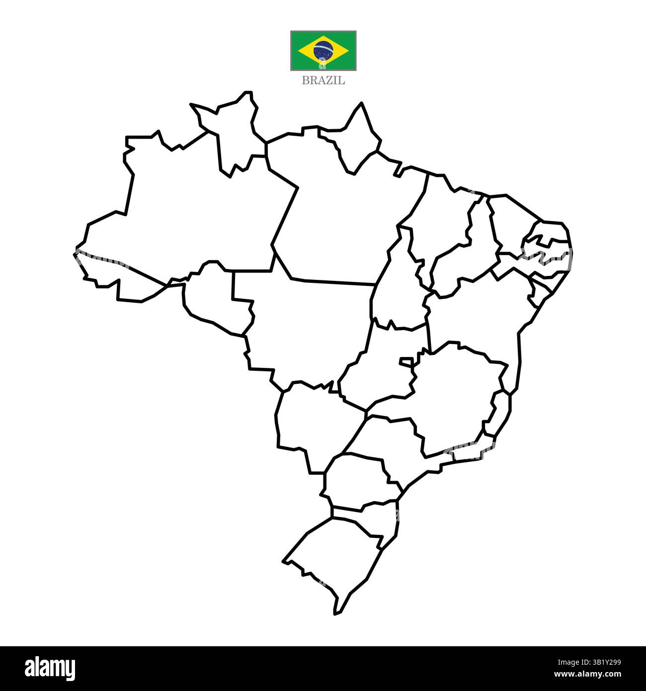 Brazil contour vector map with state, flag in color. White flat map ...