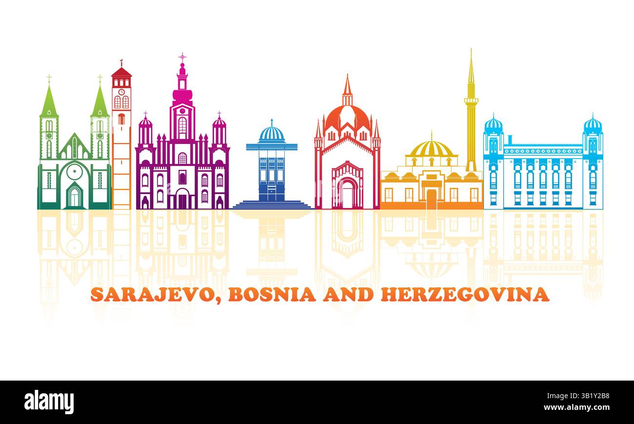 Colourfull Skyline panorama of City of Sarajevo, Bosnia And Herzegovina ...