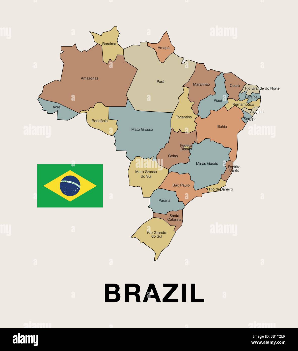 Highly detailed political map of Brazil, showcasing its administrative ...