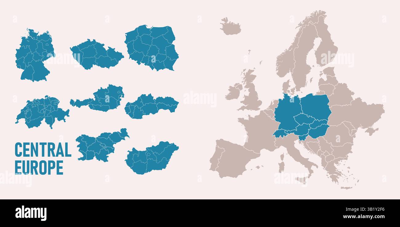 Map of Central Europe Includes Switzerland Germany Poland Hungary and ...