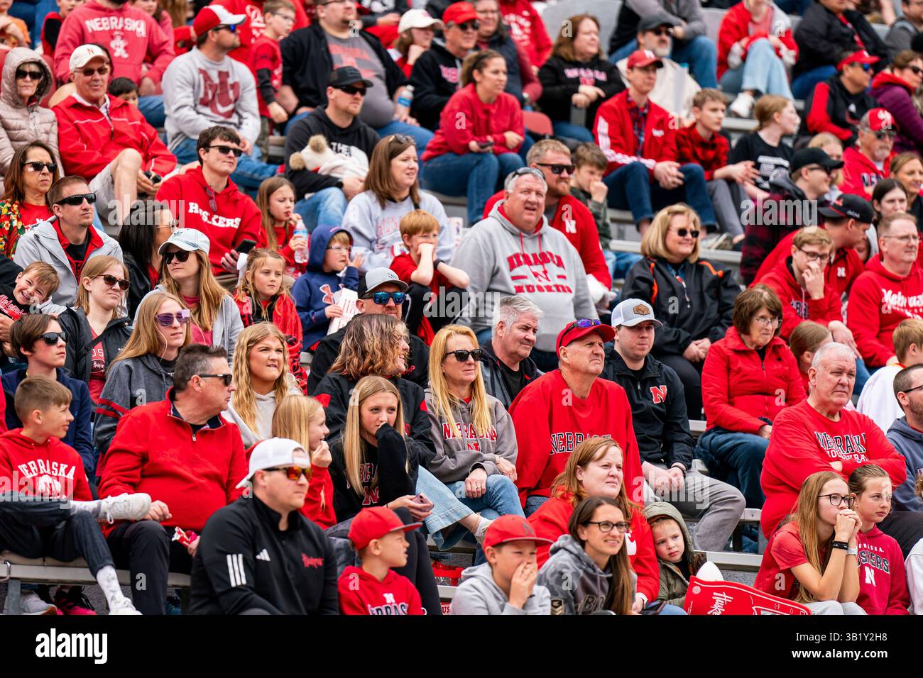 Nebraska fans watch during an NCAA college football practice Saturday ...
