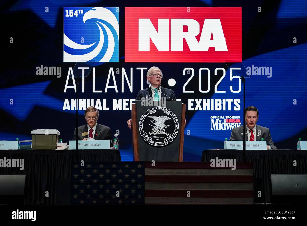 Atlanta, USA. 26th Apr, 2025. NRA President Bob Barr speaks at the ...