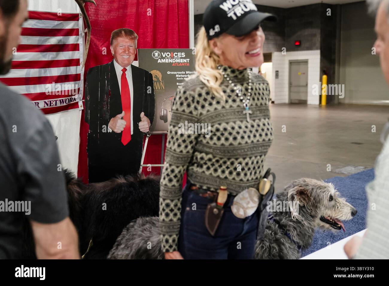 Atlanta, USA. 26th Apr, 2025. A cardboard standup of President Donald Trump is seen behjind Abby ...