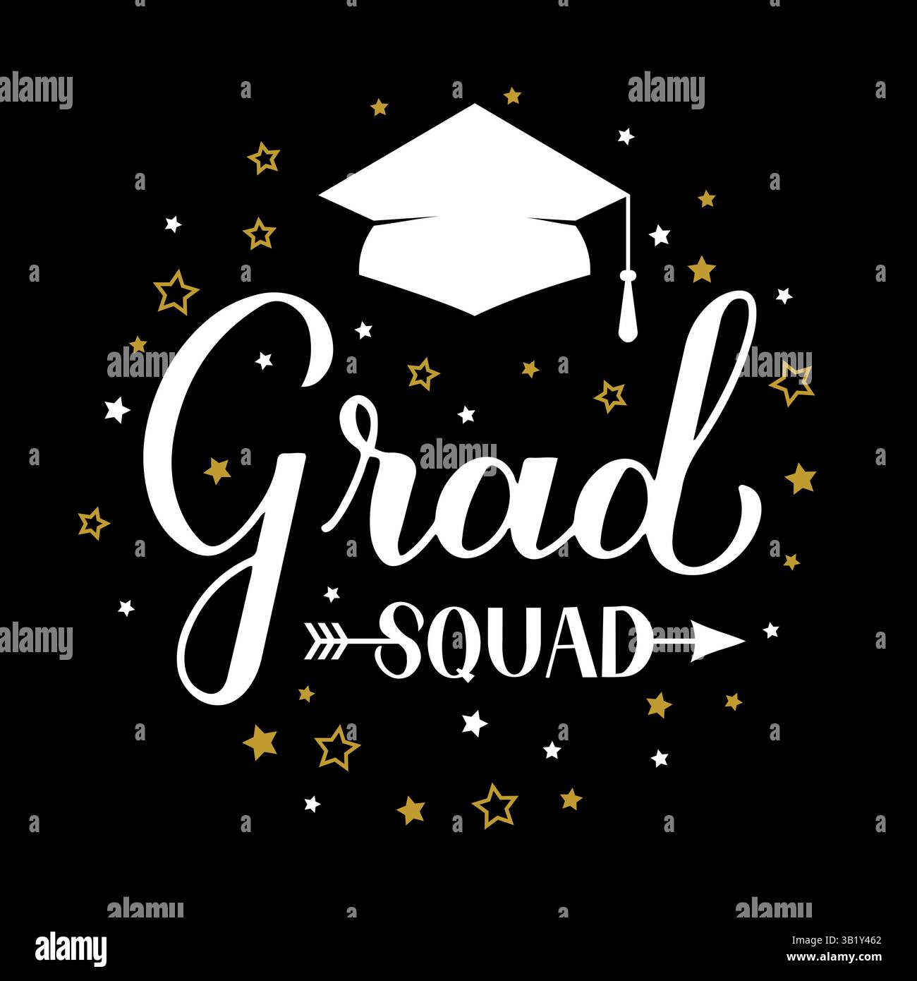 Grad squad calligraphy hand lettering with graduation hat. Funny ...