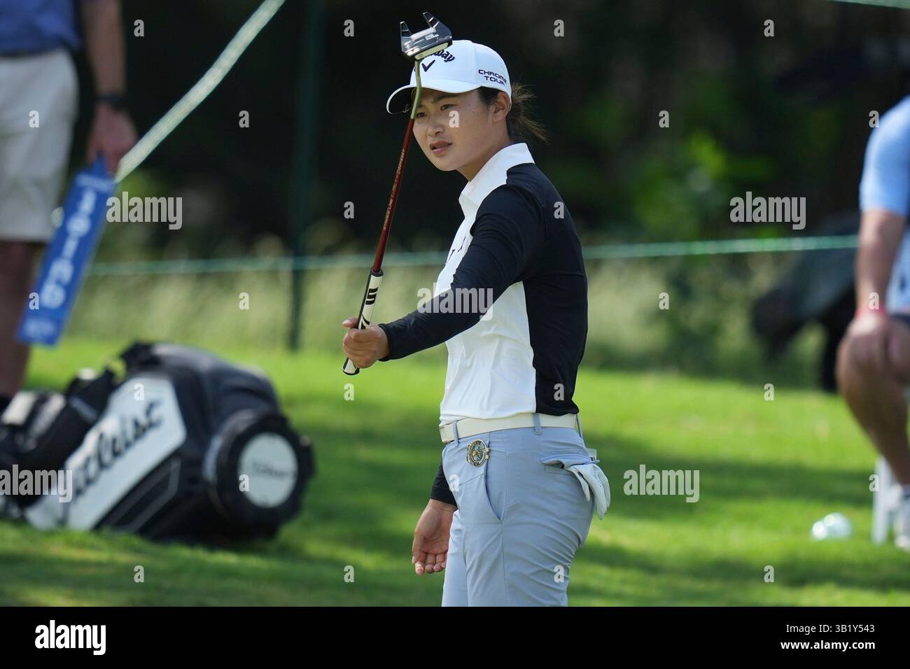Yan Liu, of China, watches her ball on the 15th green during the third round of the Chevron ...