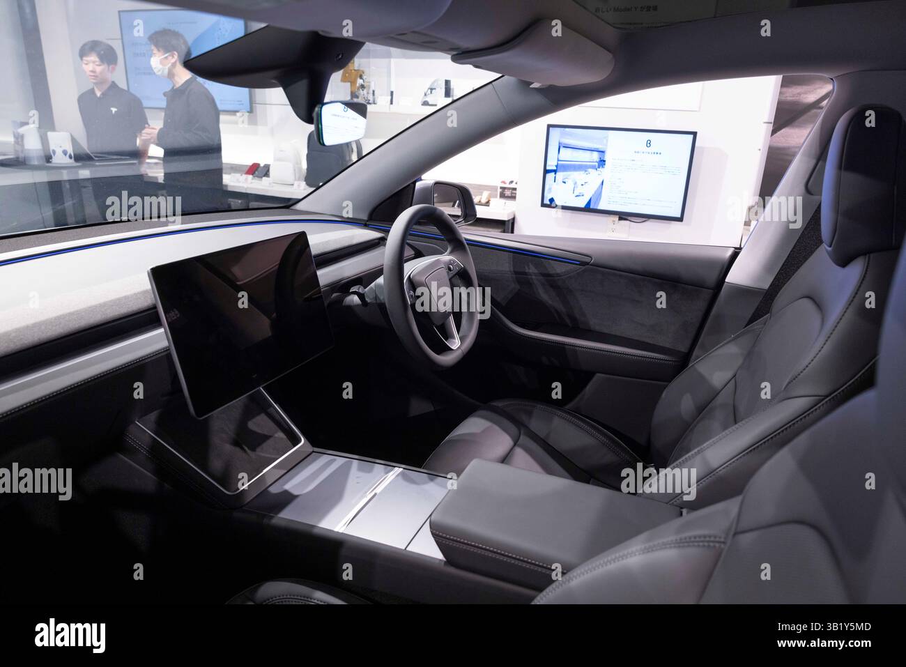 Interior of a Tesla model Y on display inside the Tesla pop-up store ...