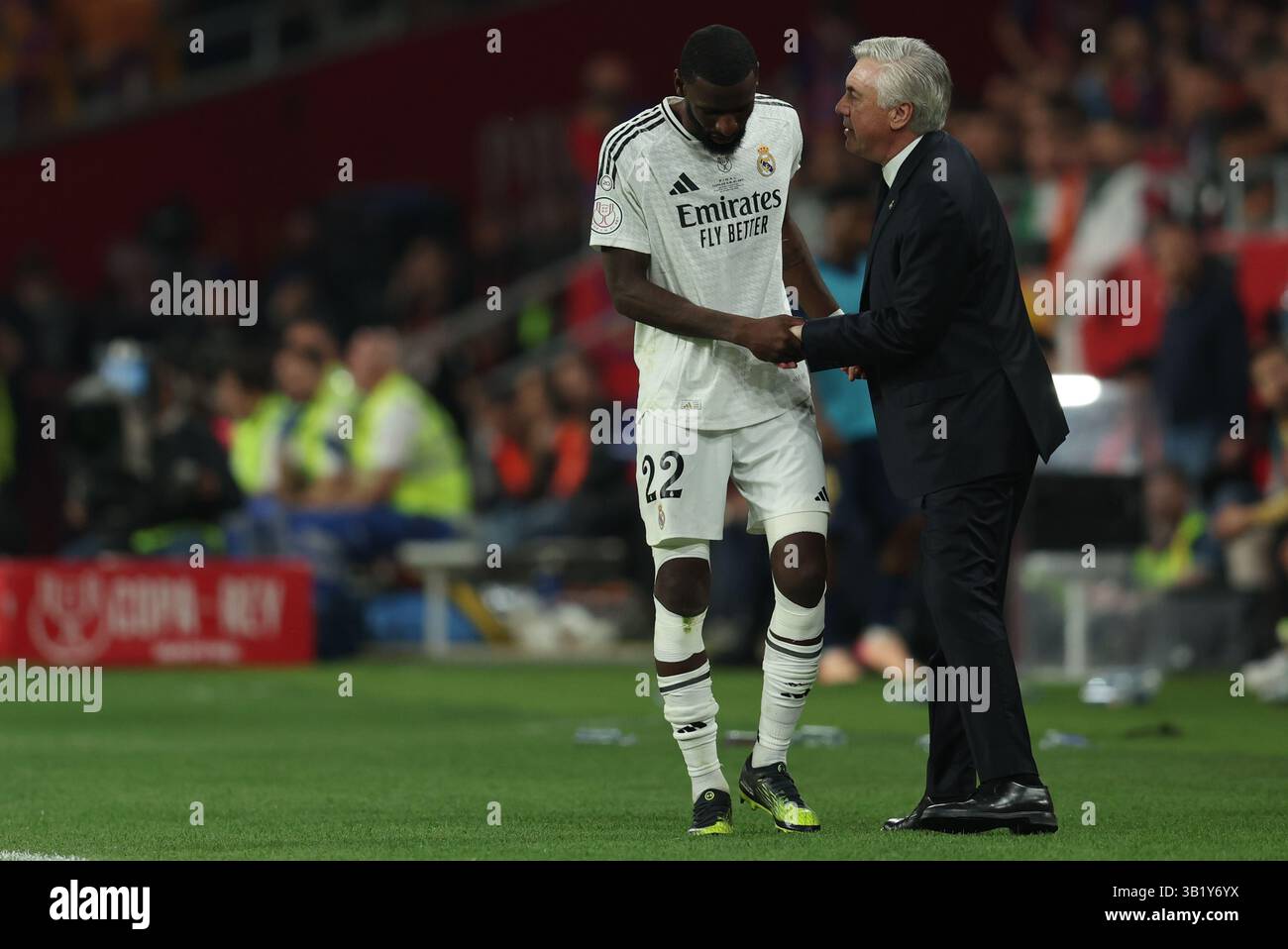 Sevilla, Spain. 26th Apr, 2025. Antonio Rudiger with Real Madrid head ...