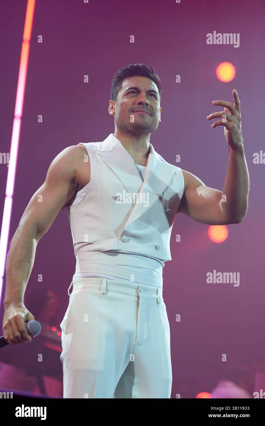 Mexican singer Carlos Rivera performs during a concert at the Movistar Arena in Madrid on March ...
