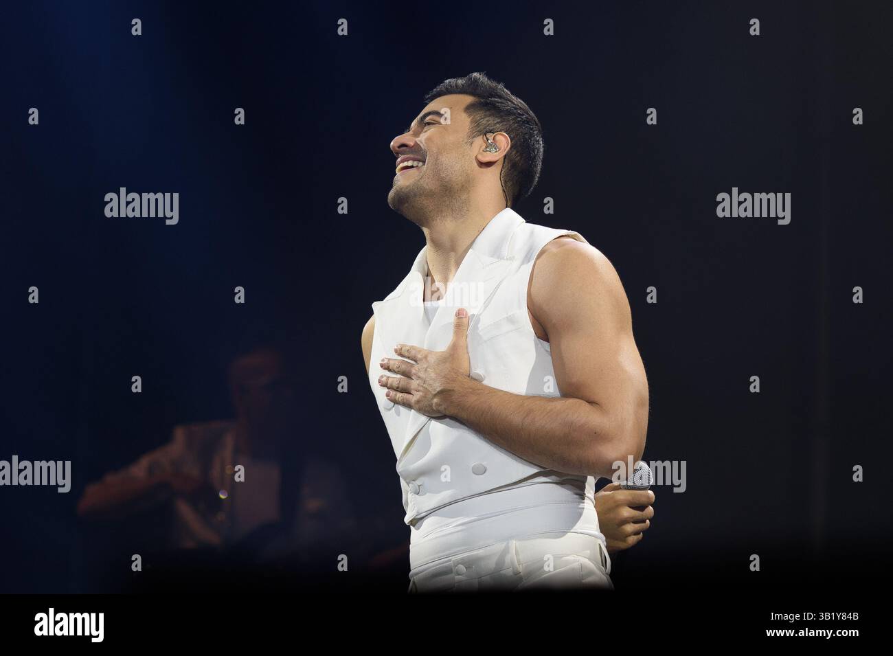 Mexican singer Carlos Rivera performs during a concert at the Movistar Arena in Madrid on March ...
