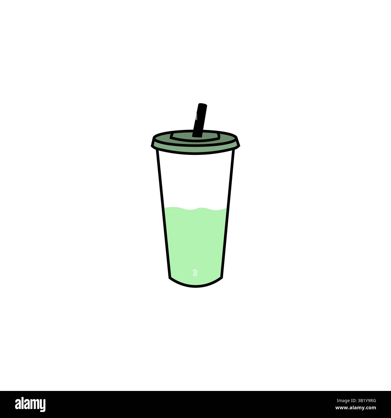 Plastic cup icon. Green drink vector. Beverage container shape. Straw ...