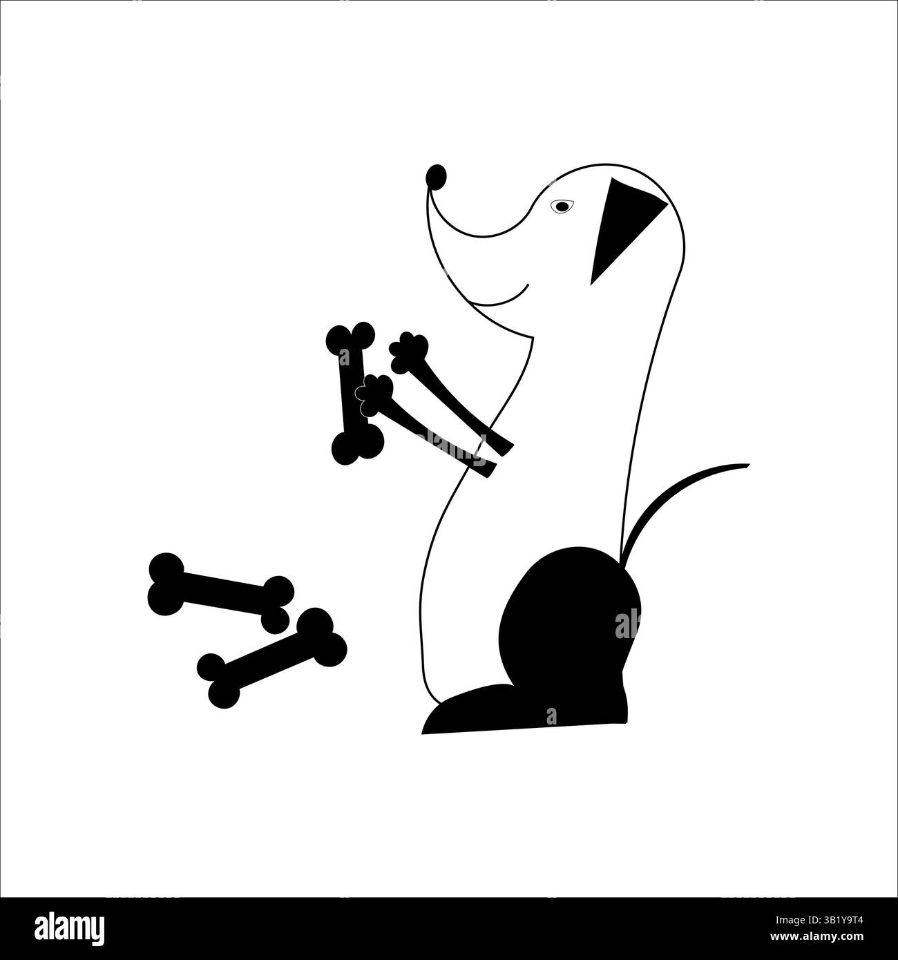 Dog character icon. Bone shape vector. Sitting pet silhouette. Minimal ...