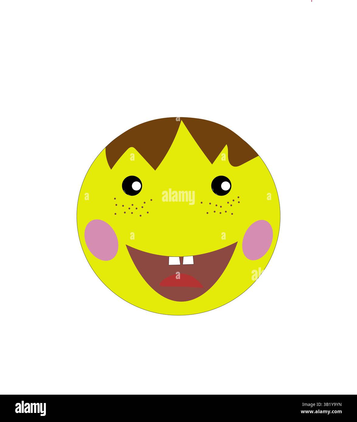 Happy boy face. Yellow cartoon circle. Freckles cheek icon. Vector ...