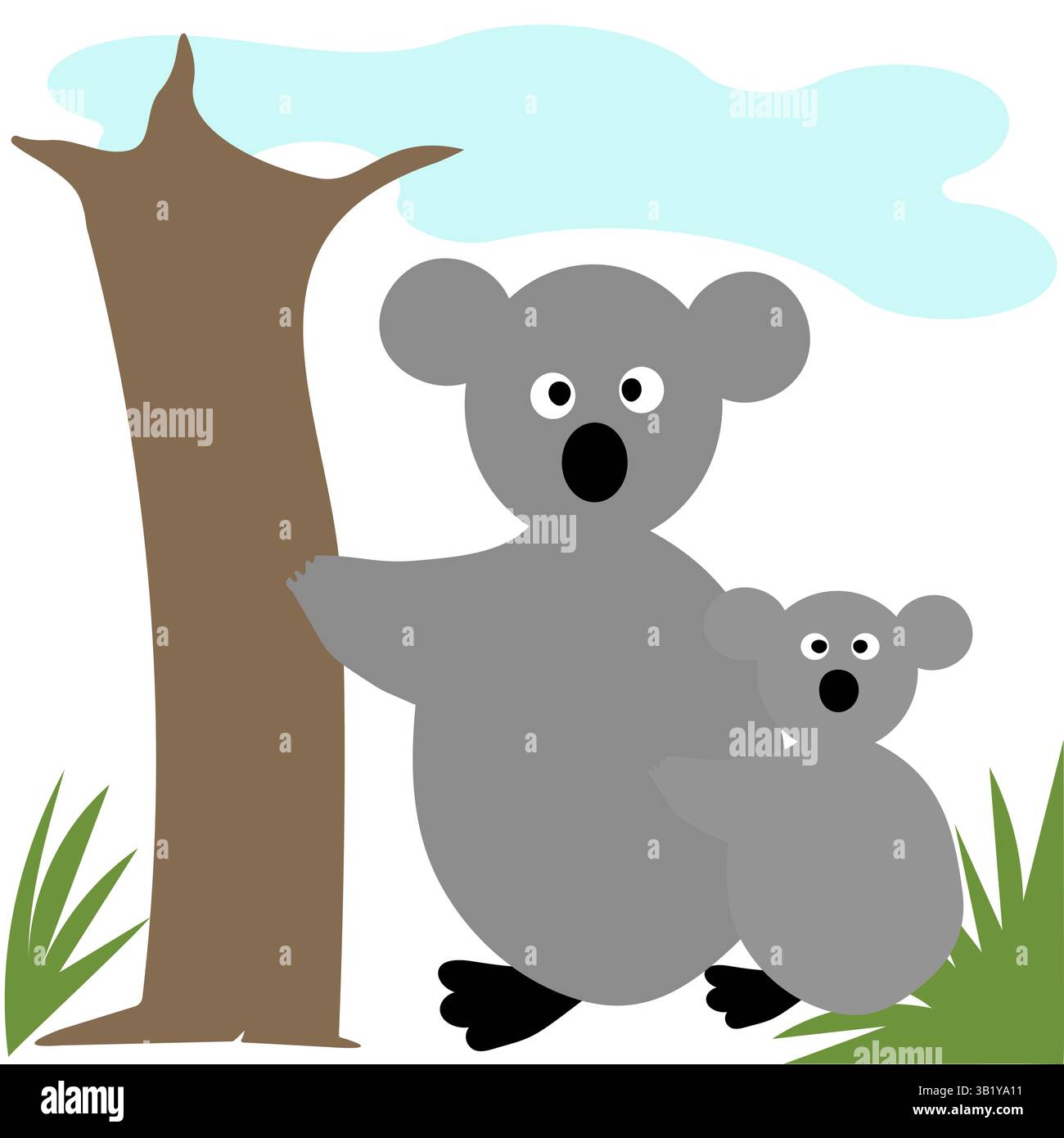 Koala pair illustration. Tree trunk shape. Vector animal image. Nature ...