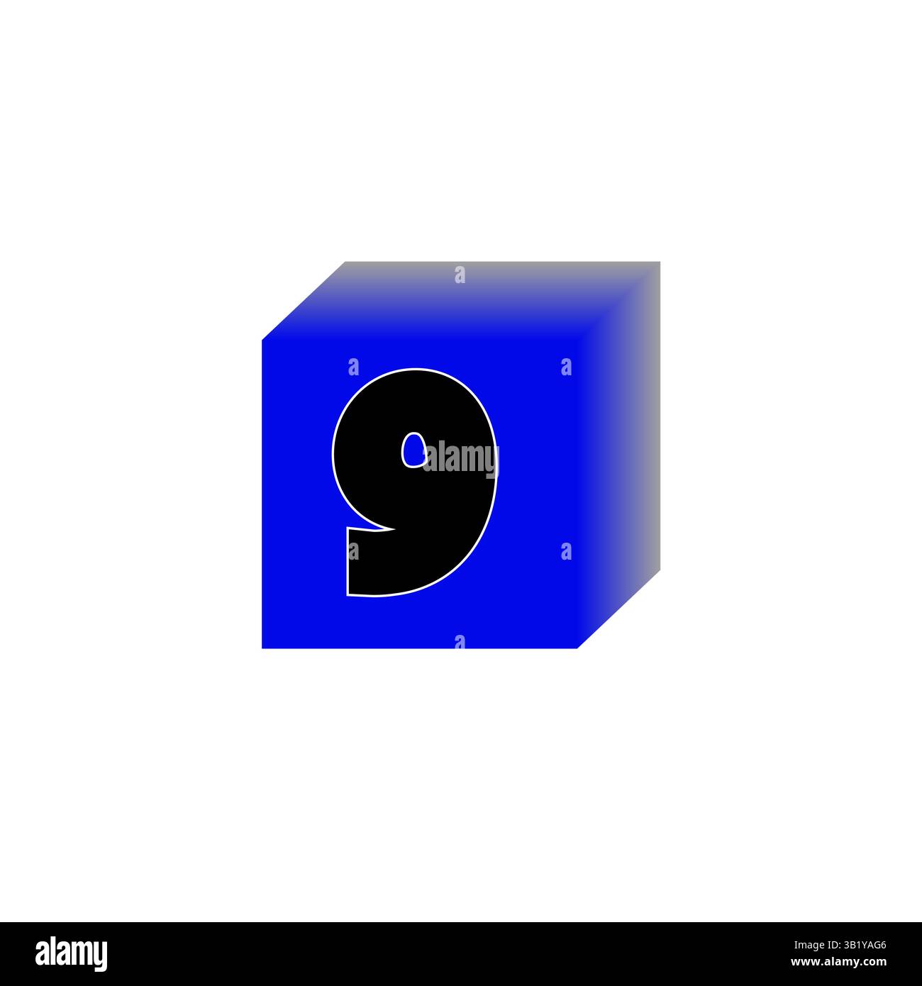 Number nine cube. Black bold digit. Blue square block. Vector math ...