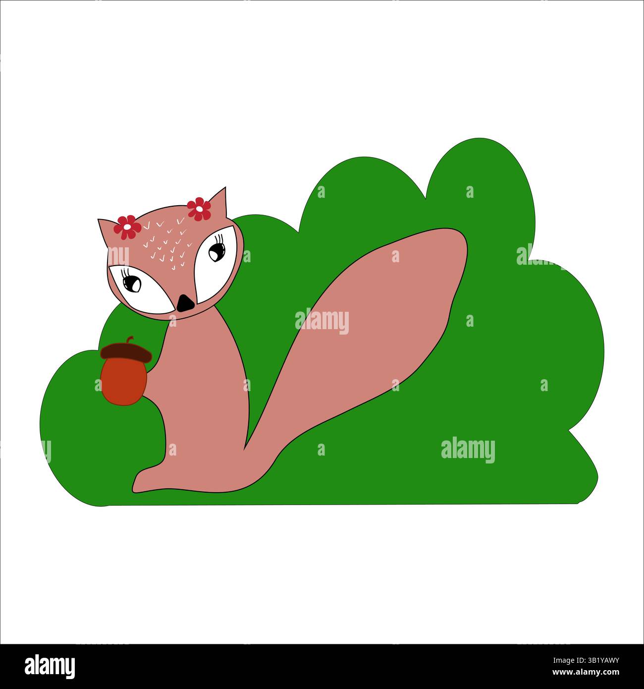 Squirrel cartoon character. Brown forest animal. Acorn nut detail ...